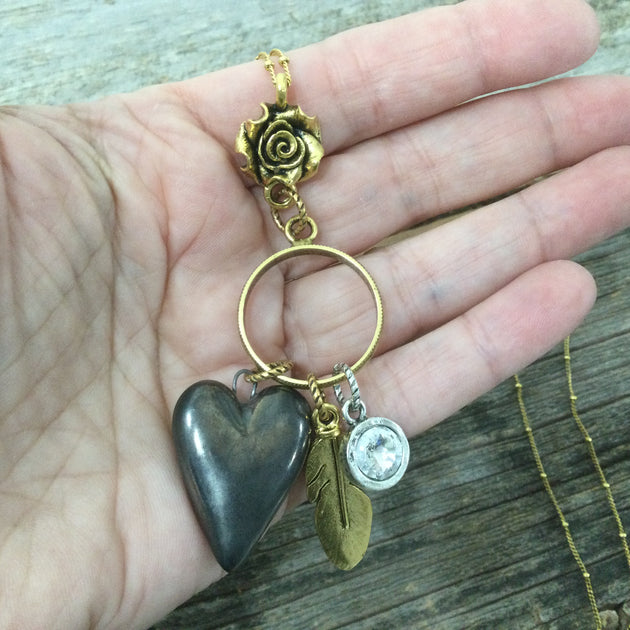 Madelyn/30” Mixed Metal Heart Cluster Gold Necklace – lydeen